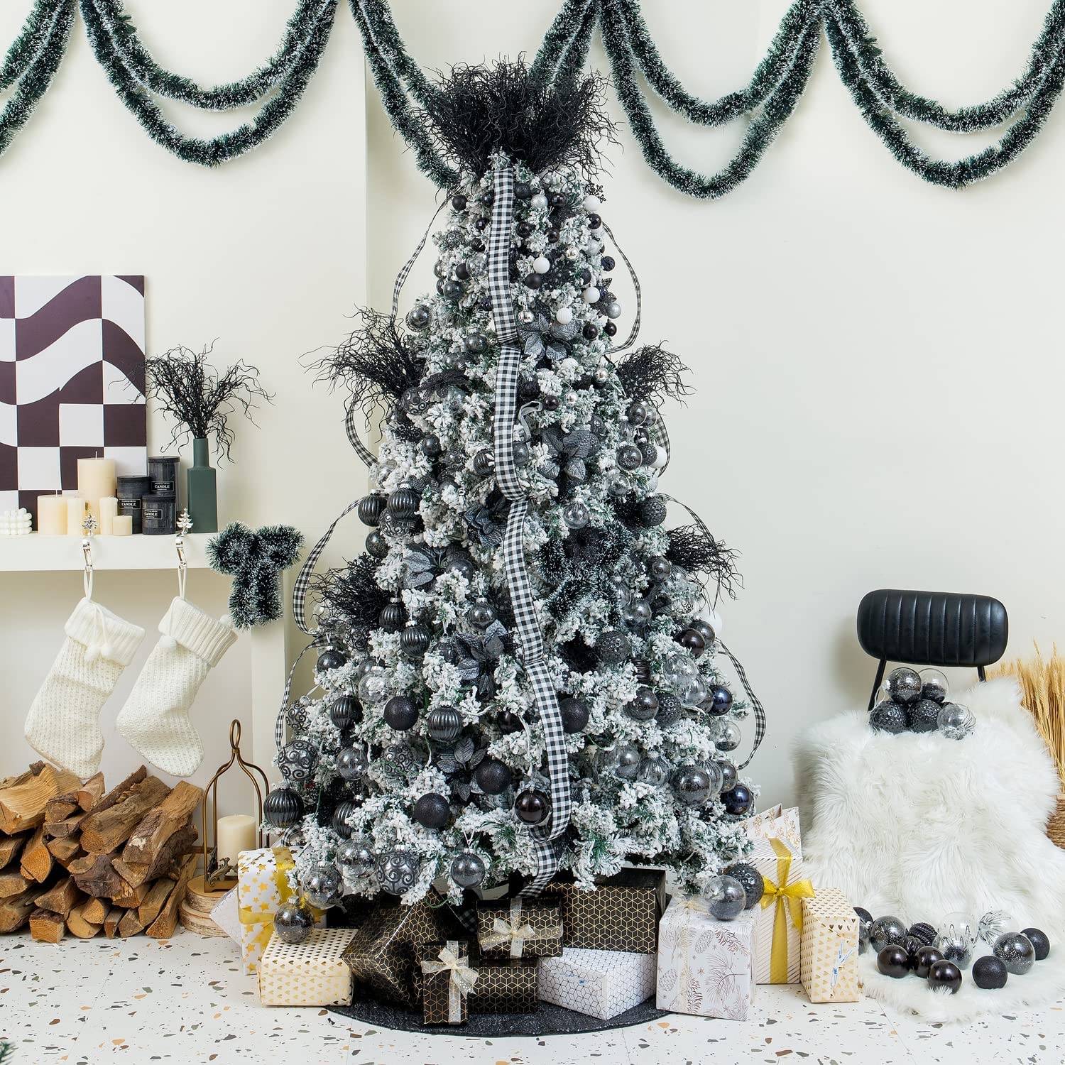 XmasExp 150mm/6inch large Glitter Snowflake Ornaments Set Christmas Tree Hanging Plastic Decoration for Xmas Party Wedding Anniversary Window Door Home Accessories (20pcs,Silver)