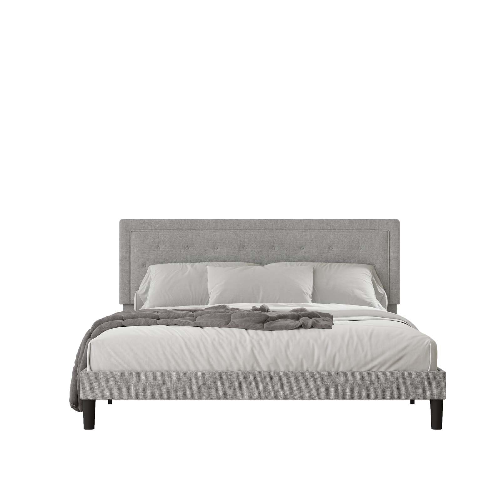 TMEOSK King Size Bed Frame, Upholstered Platform Bed Frame King Size with Adjustable Border Headboard & Wooden Slats Support, Noise-Free/No Box Spring Needed for Bedroom, Easy Assembly