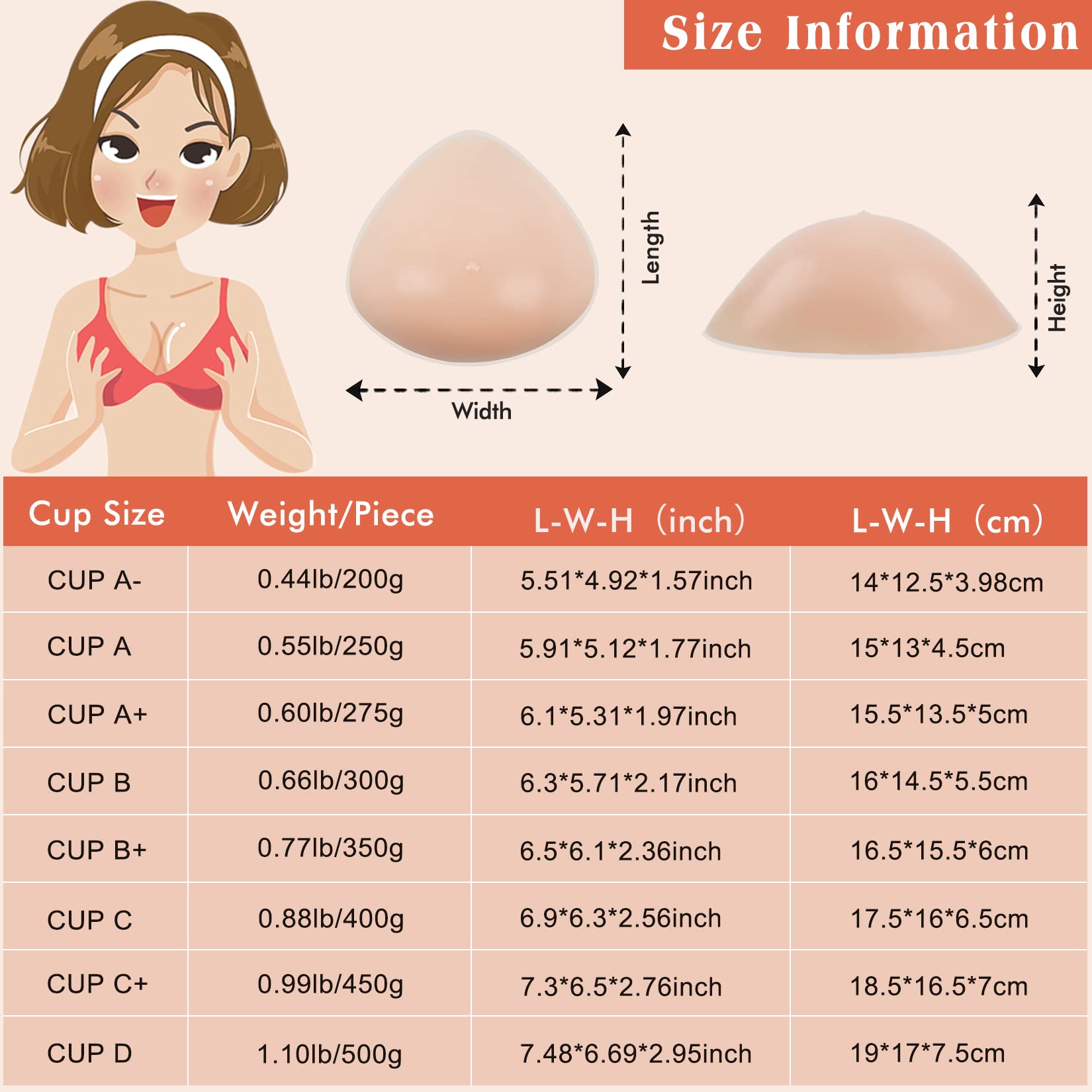 Windsleeping One Piece Triangle Concave Silicone Breast Forms Mastectomy Prosthesis Bra Enhancers for Transgender Cosplay, C Cup (400g/Piece)