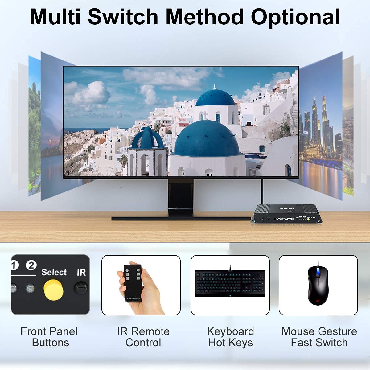 TESmart KVM Switch HDMI Newest 4 Port KVM Switcher Box with Remote (Black) Supports HDR and HDCP