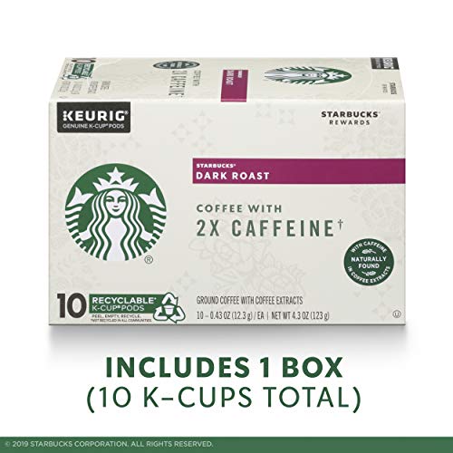 Starbucks Dark Roast K-Cup Coffee Pods with 2X Caffeine, for Keurig Brewers, 6 boxes (60 pods total)