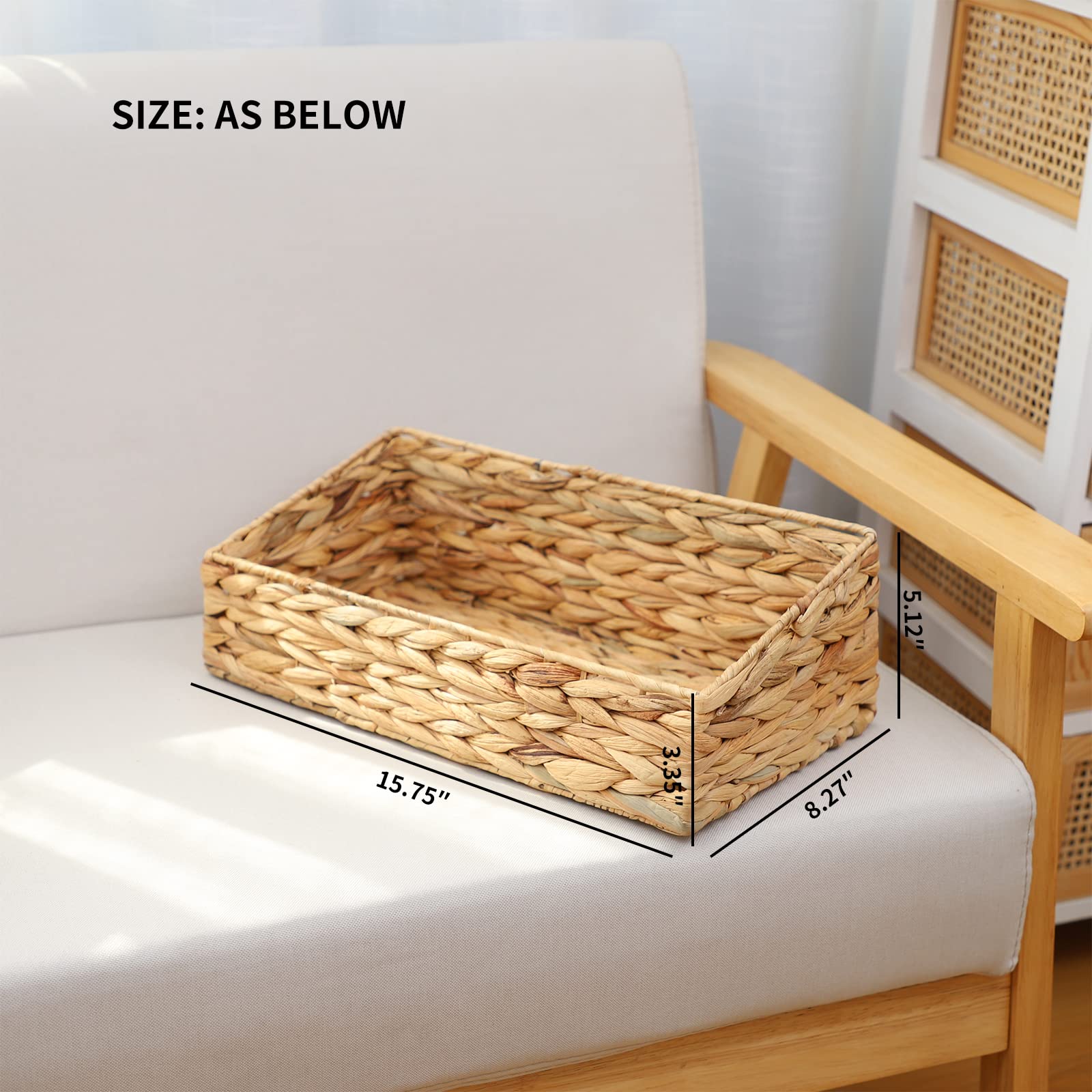 YAHUAN Hand Woven Water Hyacinth Baskets for Organizing Woven Trapezoid Basket Pantry Baskets Trapezoid Storage Bin for Shelves, Pantry, Closet and Home Decor (Water Hyacinth)
