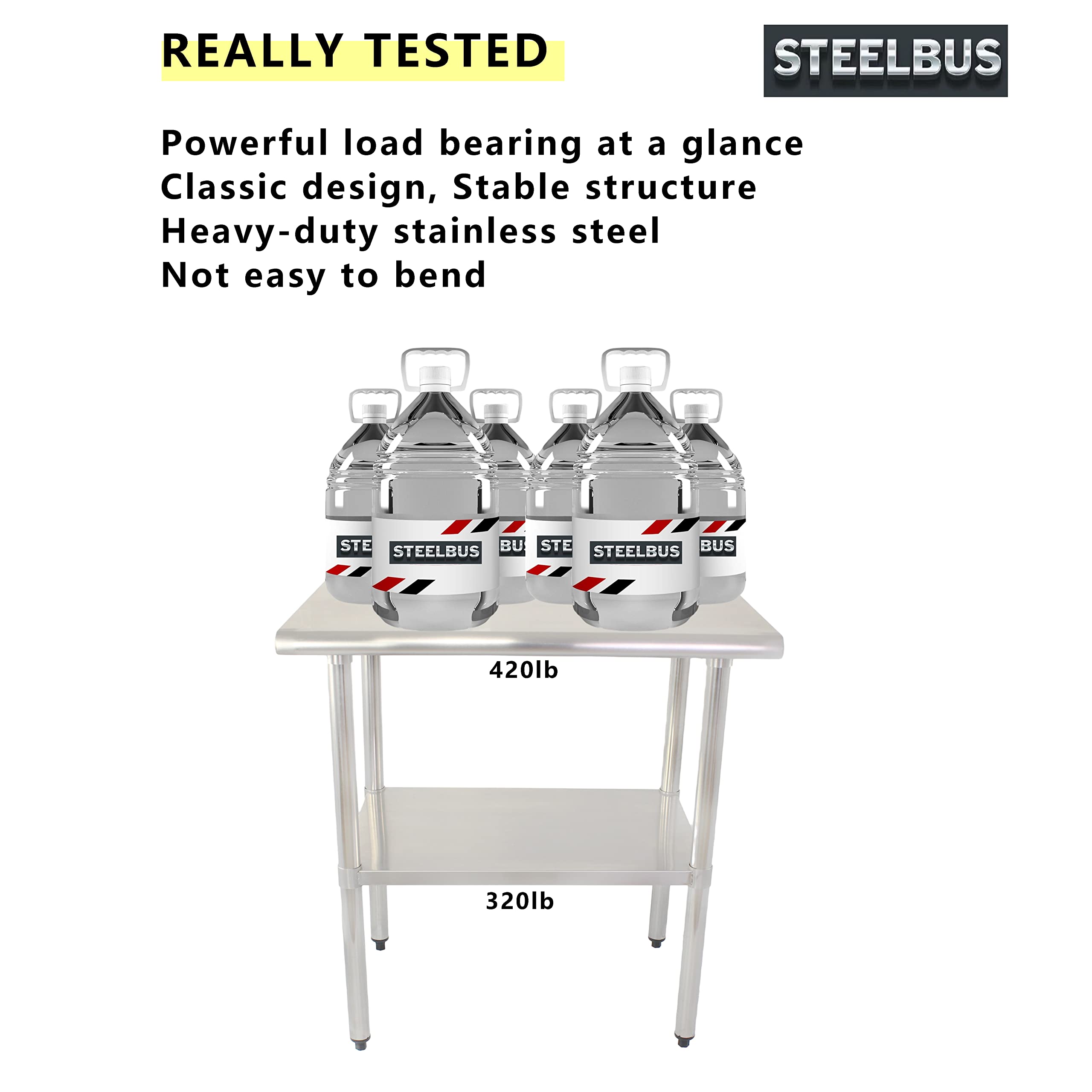 STEELBUS 33''x20'' Movable Dinning Cart table,Metal kitchen food prep work table with 2 big caster,pizza oven table,grill table indoor & outdoor