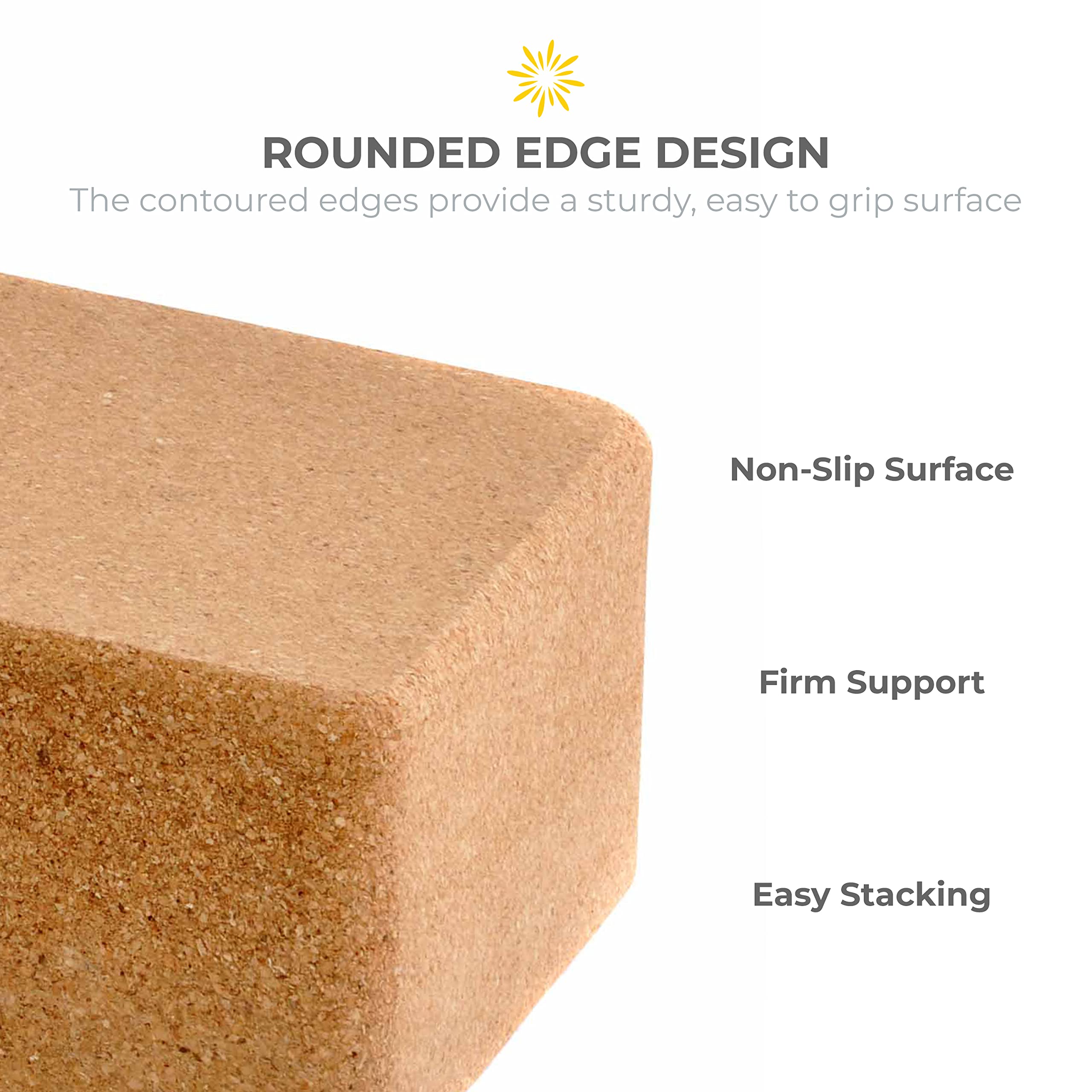 Sunshine Yoga 4" Cork Yoga Block, 6 Pack Bulk Yoga Blocks, Firm and Supportive Yoga Brick for Stretching, Pilates, and Workout, Balance Exercise Block for Schools and Studios, 4" x 6" x 9"