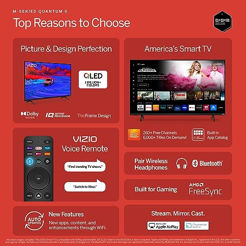 VIZIO 43-Inch M-Series 4K QLED HDR Smart TV with Voice Remote, Dolby Vision, HDR10+, Alexa Compatibility,VRR with AMD FreeSync, M43Q6-J04, 2021 Model