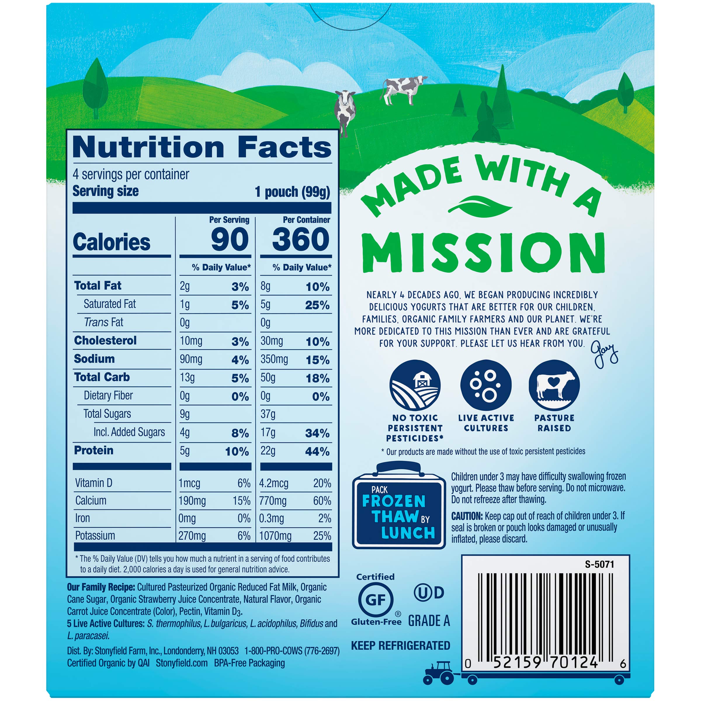 Stonyfield Organic, Kids Lowfat Yogurt Pouches 3.5 oz. Each Ct – Includes Live Active Cultures, Strawberry, 14 Ounce, (Pack of 4)