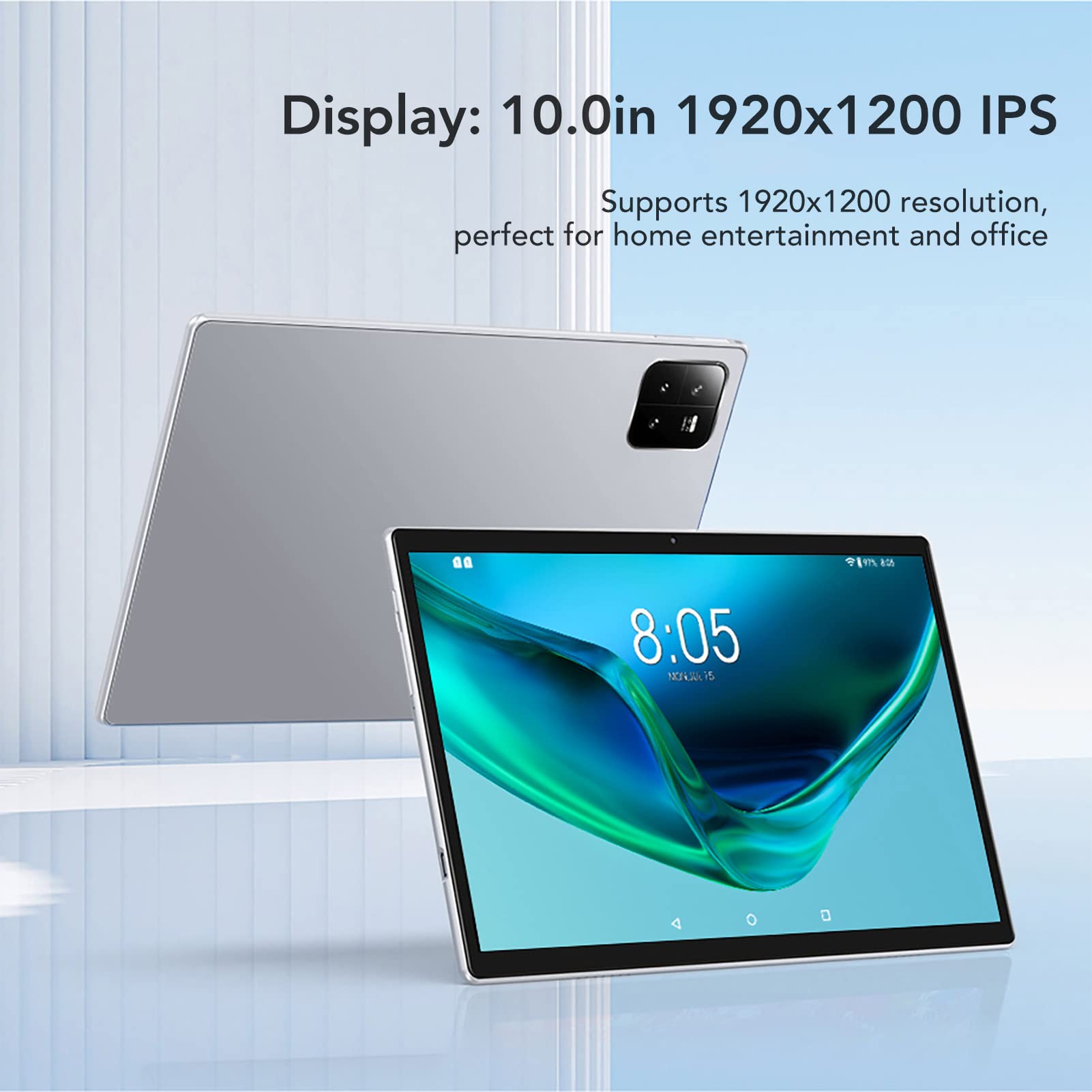 Zyyini 10 Inch Tablet for Android 11, 8GB RAM 128GB ROM, Silver HD IPS Display Dual SIM Dual Standby Calling Tablets with Dual Camera, 8800mAh, Office Tablet for Family (US Plug)