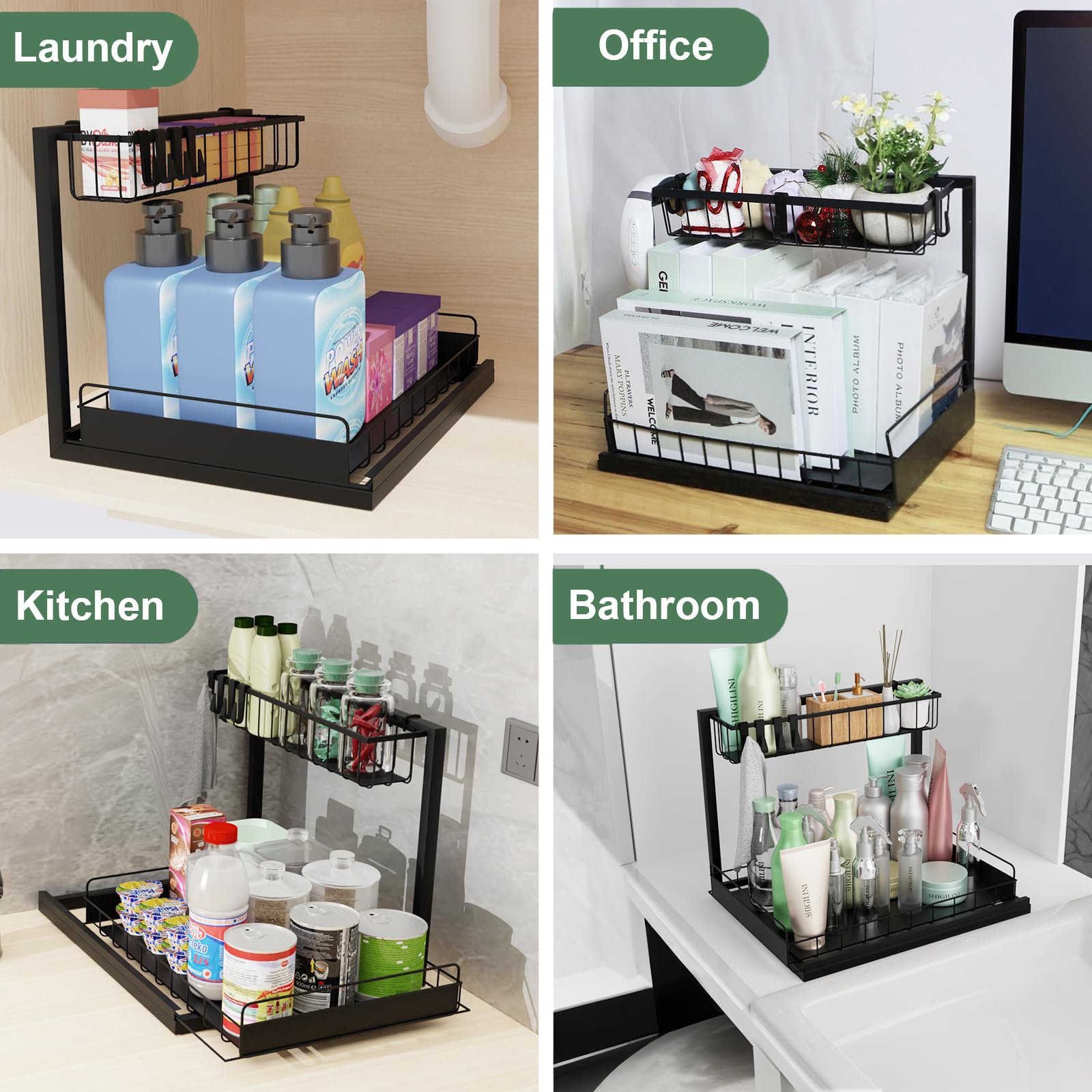Under Sink Organizers and Storage, Terfik Under Sink Organizer, Pull Out Cabinet Organizer with Sliding Drawer, Multi-Use Under Cabinet Organizer, Under Sink Storage for Bathroom Kitchen Organization