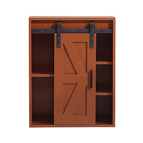 Wall-Mounted Bathroom Storage Cabinet Brown Traditional MDF Metal