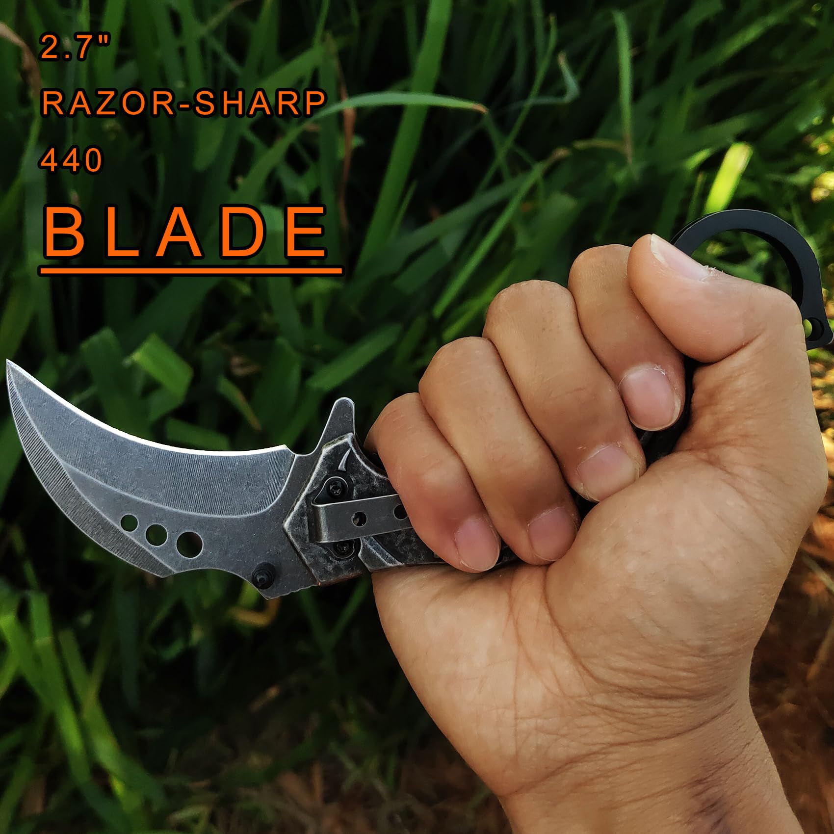Vividstill Pocket Knife for Men, Folding Knife With Clip & 3D Relief, Embossed Edc Knife For Men Outdoor Survival Camping Hiking hunting (Black)