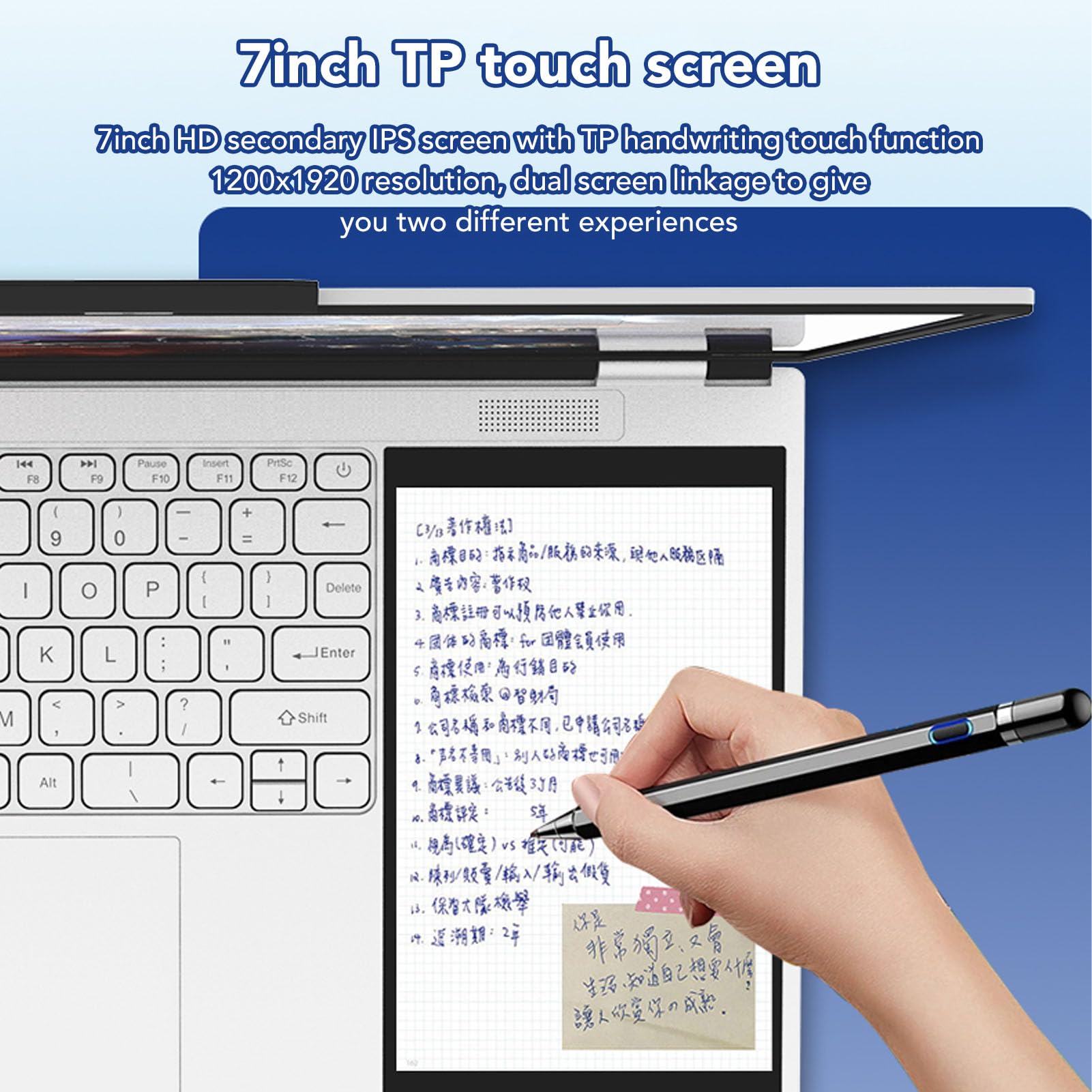 Zyyini 15.6in Double Screen Laptop for Win 11 2.4G 5G WiFi, 180 Degree Opening HD Laptop with 7in IPS Screen and Backlight Keyboard for Computer Gaming (16GB+1TB US Plug)
