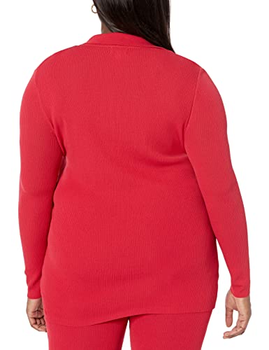 The Drop Women's Constance Rib Button-Down Sweater, Candy Apple Red, 2X, Plus Size