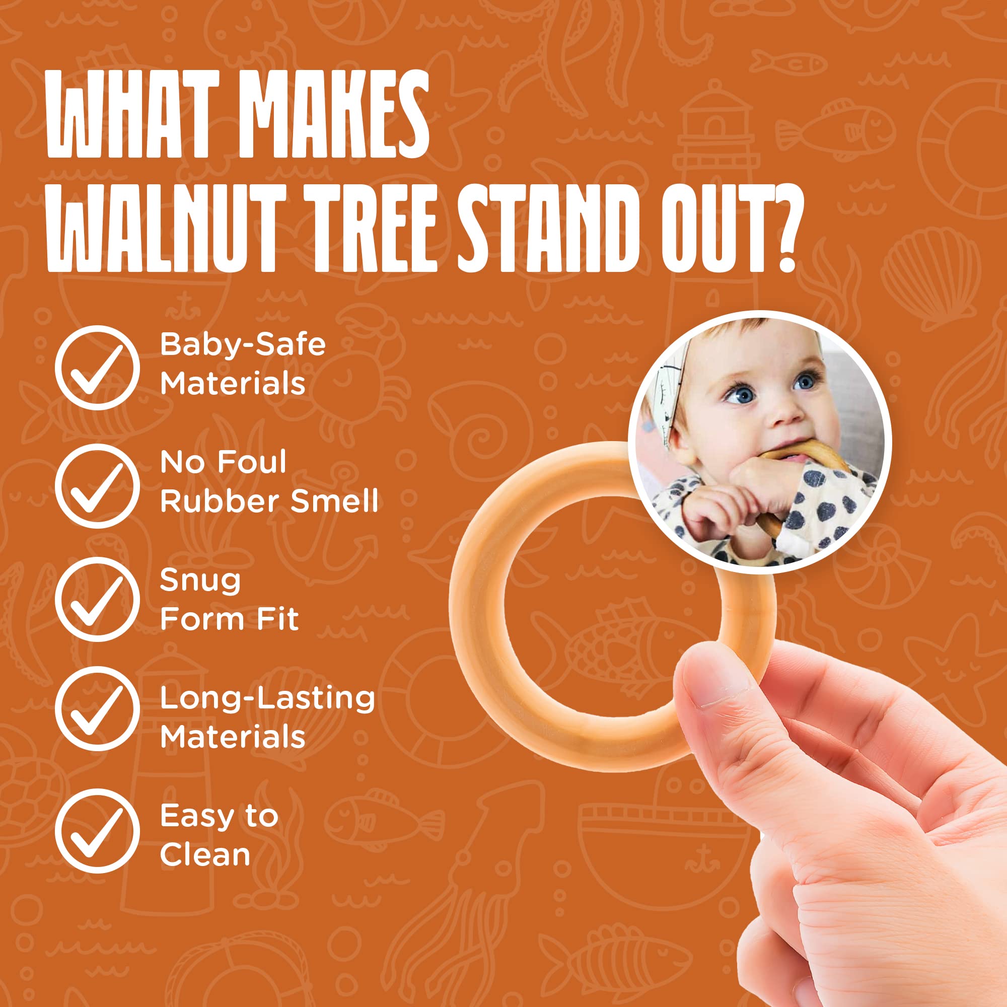 Walnut Tree - Maple Wood Teething Rings, Natural Wooden Teething Ring, Handcrafted Baby Teether, Plastic & Lead-Free Teething Ring, Baby Teether Toys, 3 Inches, Set of 2