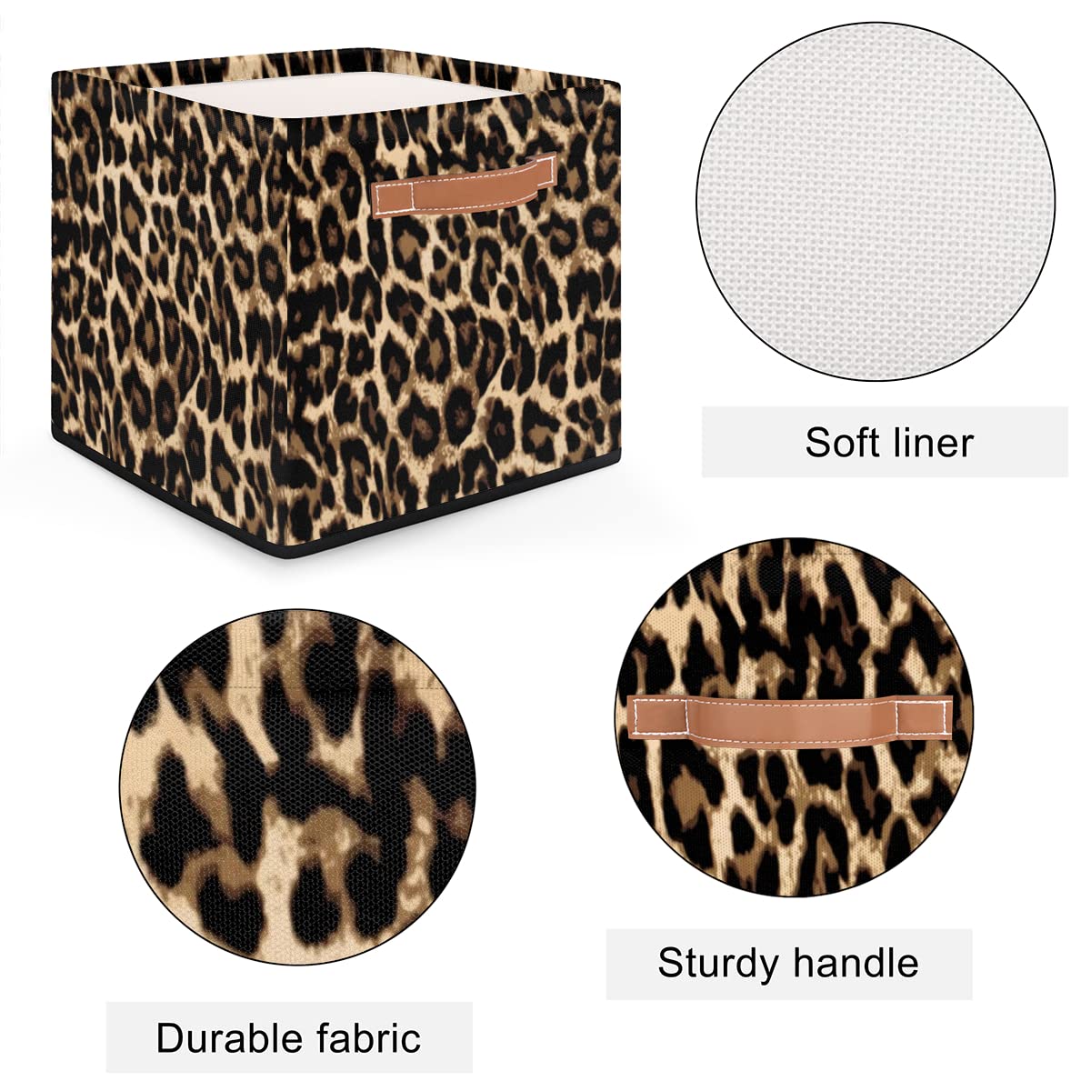 YPPAHHHH Storage Basket Bin Leopard Print Collapsible Fabric Storage Cube Box Organizer with Handle, Closet Shelf Cloth Organizer Toy Basket for Nursery Bedroom,13x13x13 Inch