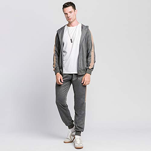 TOLOER Men Gym Contrast Jogging Suits Sets Warm Tracksuit Running Walking Jacket and Pants Gray Small