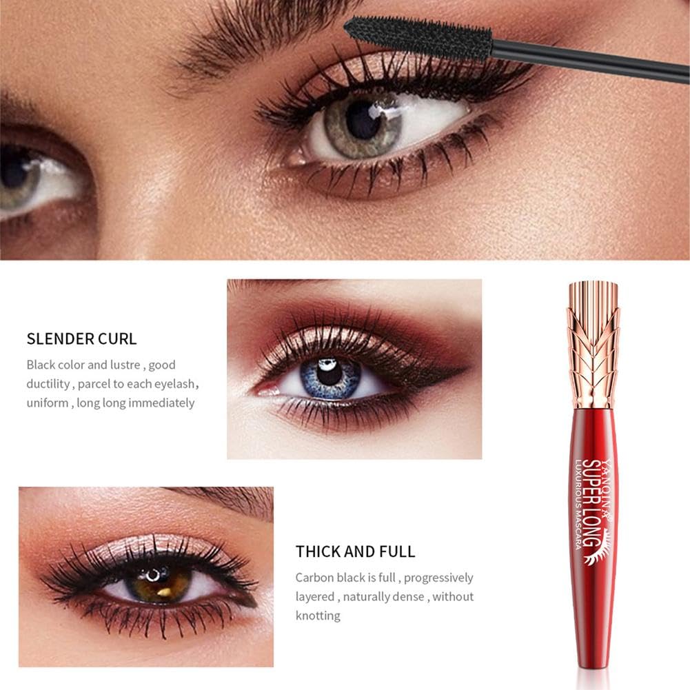Yanquina Mascara, 4d Waterproof and Sweat Proof Mascara, Quick-Drying, Long-Lasting, Smudge-Proof 2 in 1 Black Mascara