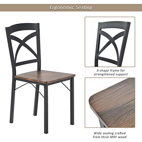 Voohek 5-Piece Kitchen Table and Chairs Set, with Wood Grain Veneer Rectangular Tabletop, Metal Frame, Plastic Foot Pads, for 4 People, Small Spaces, Dinette, Dining Room, Industrial Style, Brown