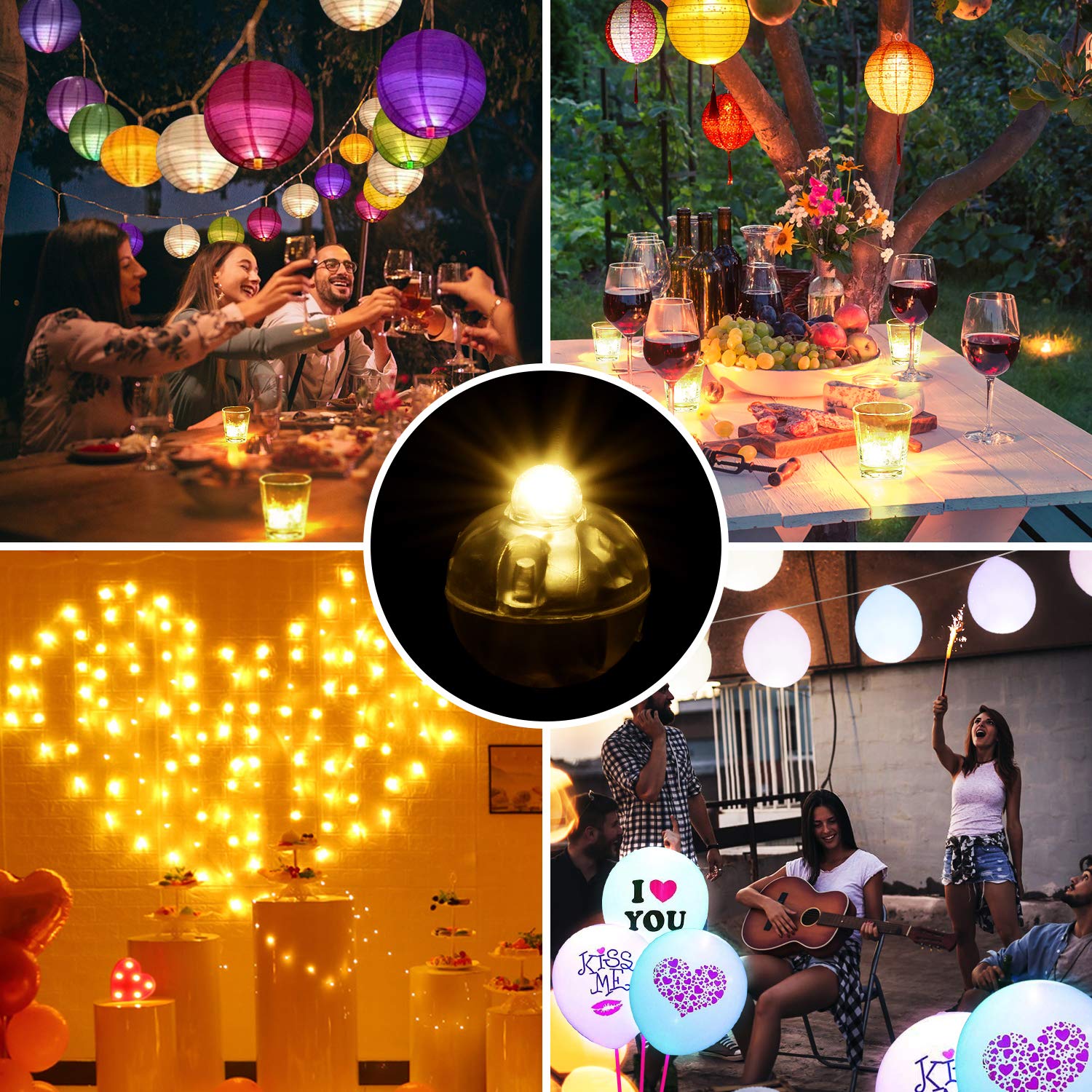 Xthuge 100pcs Mini Round Flash LED Ball Lamp Balloon Light, Ball Balloon Lights for Paper Lantern Balloon Light Party Wedding Decoration,Party Birthday,Festival Decorative Lights(Warm White)