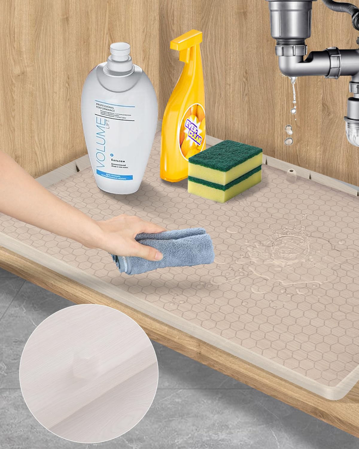 YTSUIZHU Under Sink Mat,【Easy to Clean & Thicker】34" x 22" Under Sink Mat Waterproof for Kitchen & Bathroom Cabinets Protector, Flexible Silicone Under Sink Drip Tray with Lip for Drips, Leaks, Spills