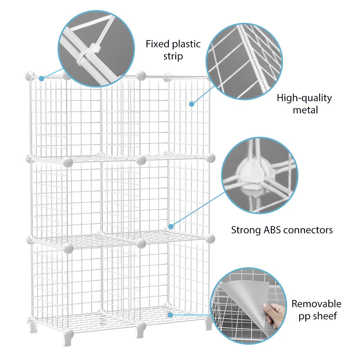 TomCare Cube Storage 6-Cube Metal Wire Cube Organizer Cube Shelves Storage Cubes Closet Organizer DIY Wire Bookshelves Storage Grids Modular Wire Cubes Bookcase for Bedroom Home Office, White