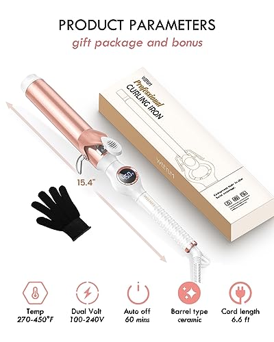WEEYUM 1 1/2 Inch Curling Iron, Large Barrel Curling Wand for Hair, Ceramic Tourmaline Hair Curling Iron Double Voltage(100-240V)