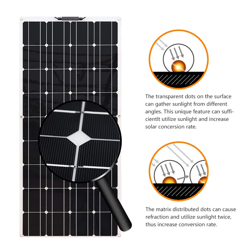 YUANFENGPOWER 100W 12V Flexible Solar Panel Monocrystalline Solar Cells for 12v/24v Battery Camper RV Boat Caravan Cabin Tent Car