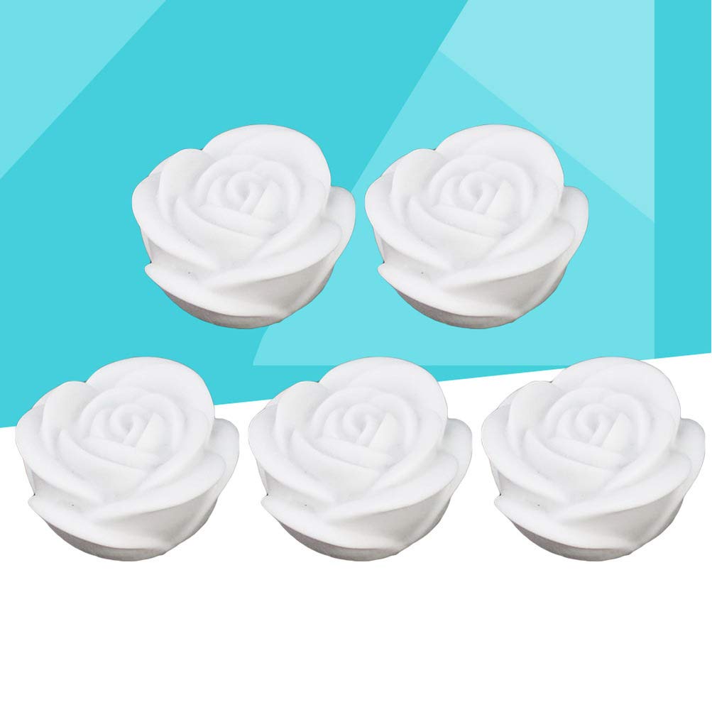 Uonlytech 5 Pcs Flameless Candle Flower Night Light LED Tea Lights Waterproof Floating Rose for Pool Garden Fish Tank Wedding Party Decor White