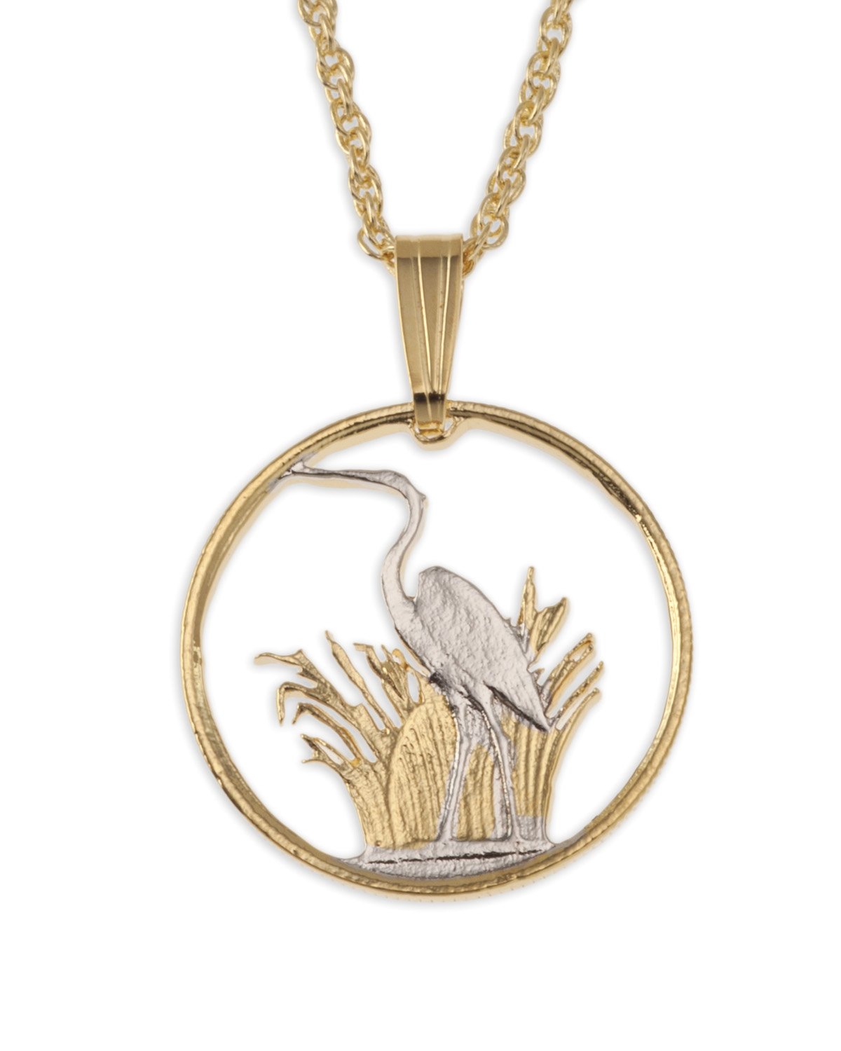 The Difference World Coin Jewelry Heron Pendant & Necklace, Malawi Five Tambala Hand Cut