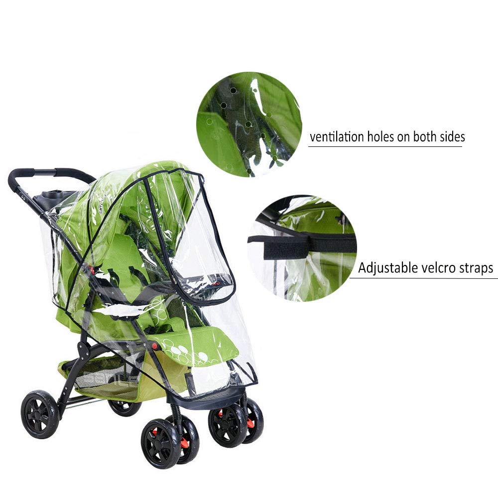 Universal Stroller Rain Cover with Zip Front Opening PVC Transparent Waterproof Wind Rain Weather Shield Protector for Pushchair, Buggy and Pram