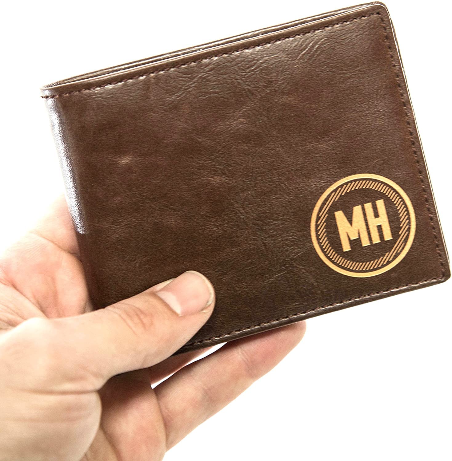 Swanky Badger Personalized Mens Wallet - a Custom Leather Bifold wallet with ID sleeve and coin pocket