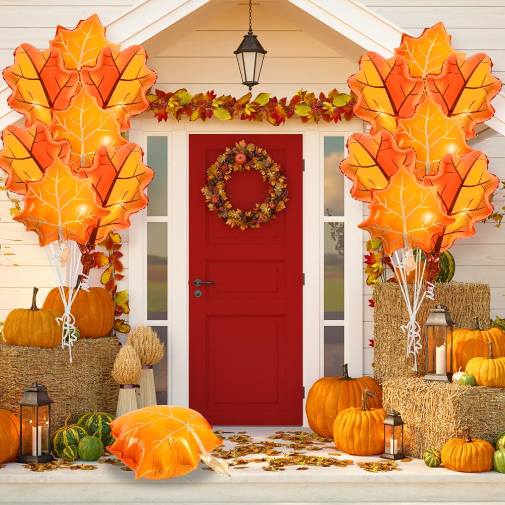 YUJUN 11PCS Fall Thanksgiving Balloons, Maple Leaves Shaped Mylar Foil Balloons for Thanksgiving Autumn Home Theme Decoration Party Supplies(2 Styles)