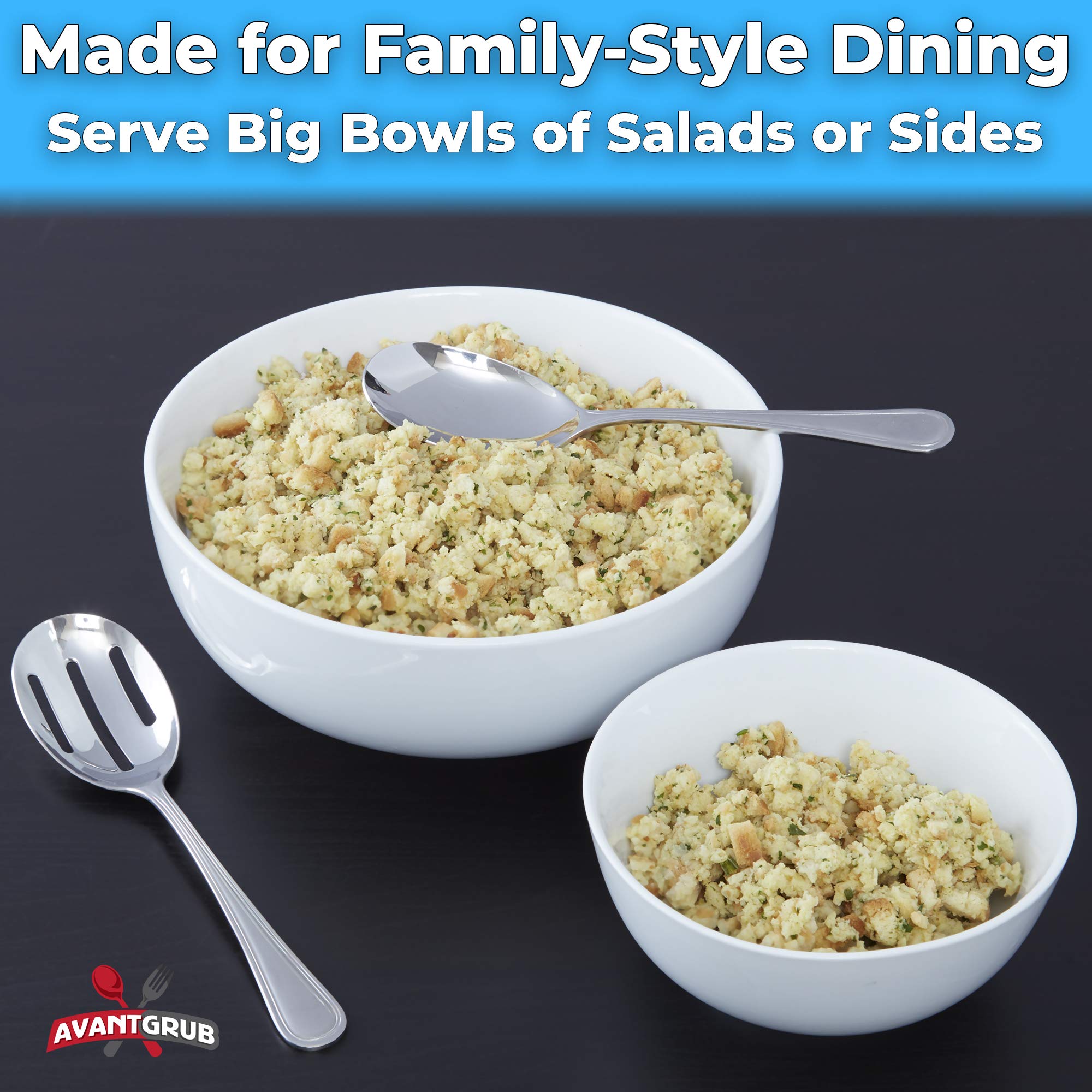Super Elegant, Heavy Duty Serving Spoon 3 Pc Set. Stainless Steel Slotted Spoons to Serve Pasta and Vegetable. Best Flatware for Buffet and Family Style Dining, Catering, Banquets and Dinner Parties