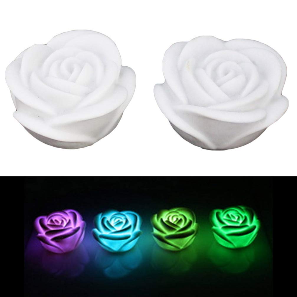 Uonlytech 5 Pcs Flameless Candle Flower Night Light LED Tea Lights Waterproof Floating Rose for Pool Garden Fish Tank Wedding Party Decor White