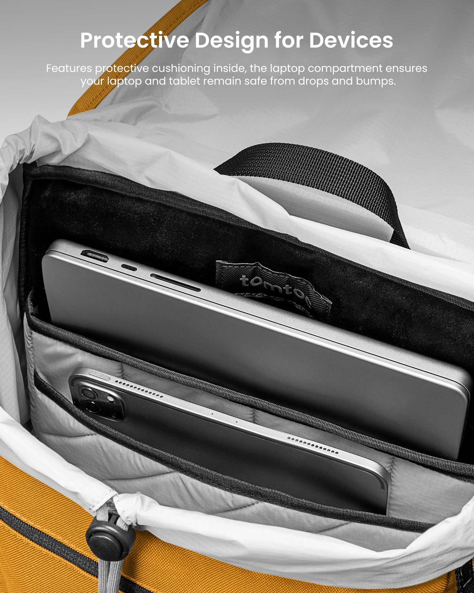 tomtoc Flap Laptop Backpack, Lightweight, Water-Resistant Travel Casual Daypack, Slim Durable Work-pack Rucksack for 13-16 Inch MacBook Laptop, Large Capacity, 17L, Yellow
