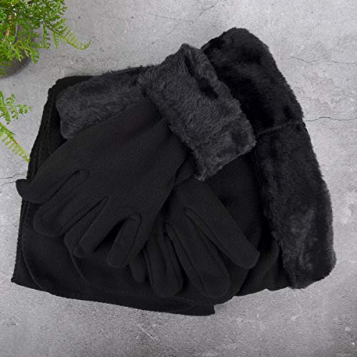 Women's Warm Fleece Hat Scarf and Glove Matching Set - Fur Trim Gift Set