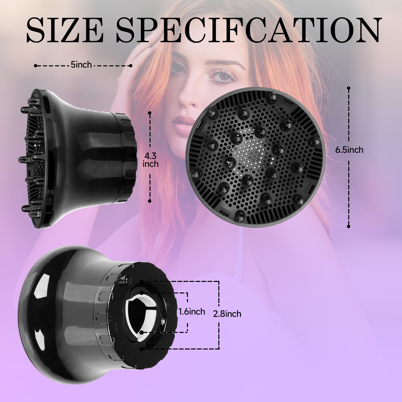 Universal Hair Diffuser, Diffuser Attachment for Hair Dryer, Hair Dryer Diffuser Attachment for Curly and Natural Wavy Hair Blow Dryer Diffuser for 1.4 Inch to 2.6 Inch Blow Hair Dryer