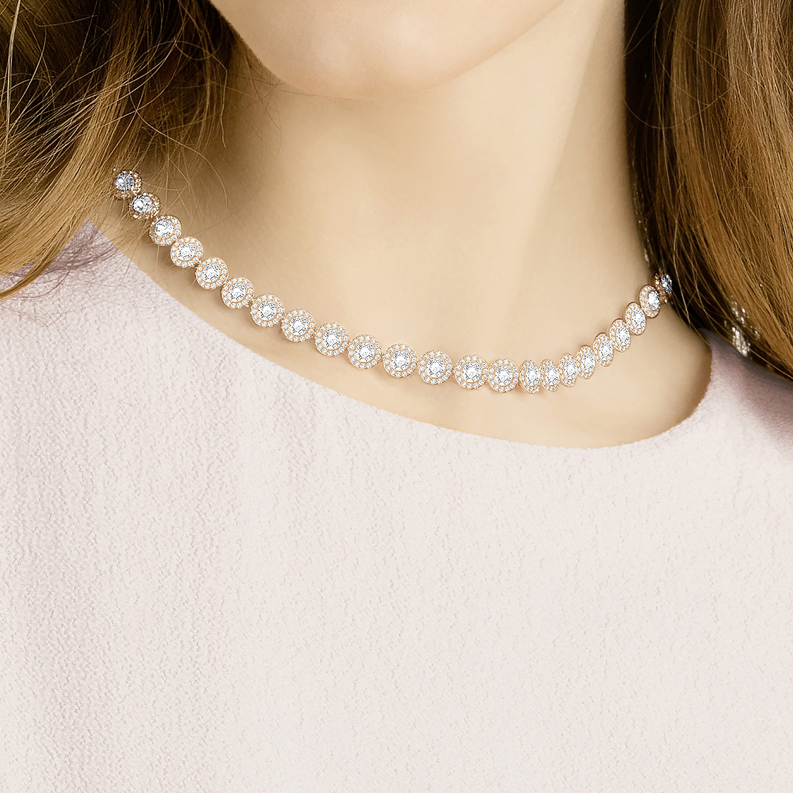 Swarovski Una Angelic All-Around Choker Necklace, Clear Swarovski Crystals and Matching Crystal Pavé with a Rose-Gold Tone Finish Setting