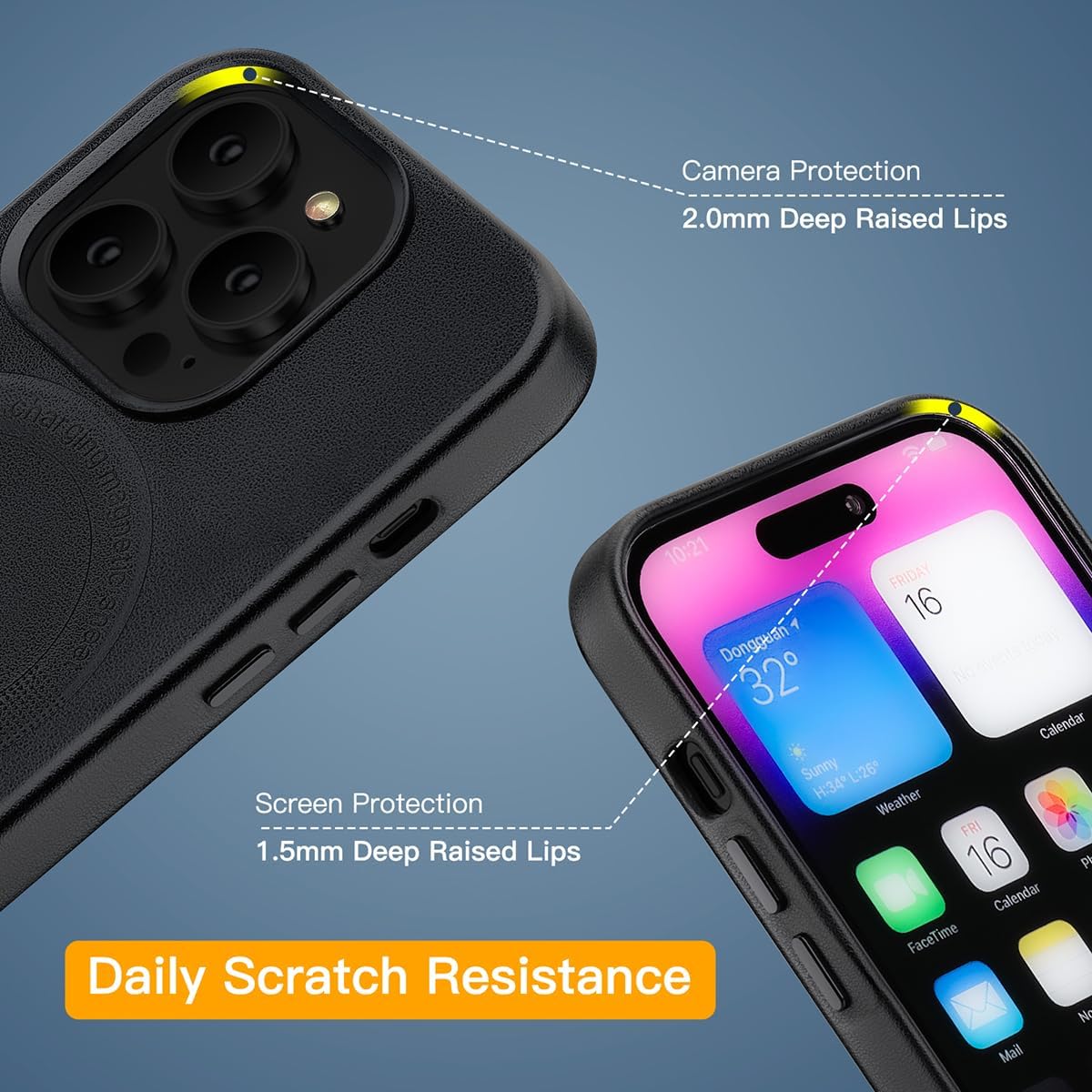 THMEIRA Compatible with iPhone 14 Pro Max Leather Case [ Compatible with MagSafe ] with Magnetic Wallet Card Holder [ PU Leather ] [ Slim Fit ] with Tempered Glass Screen Protector - Black