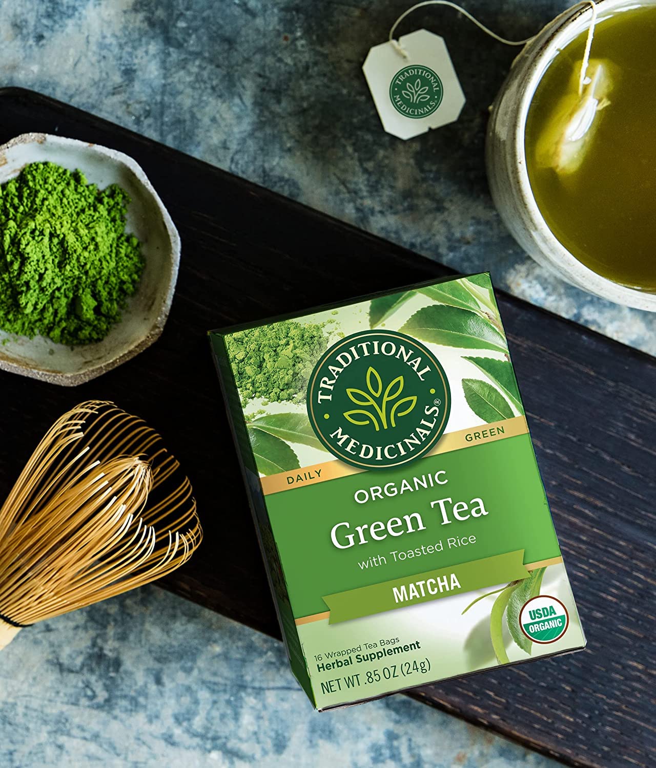 Traditional Medicinals Organic Green Tea With Toasted Rice, Matcha (Pack of 2) 32 Tea Bags Total