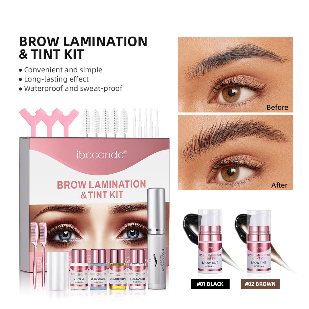 Upgrade Brow Lamination Kit - Professional DIY Eyebrow Lift Kit Black & Brown Color Fuller Thicker Brows for 6 Weeks, Easy to Use Instant Brow Lift Perm At-Home Eyebrow Lamination Kit