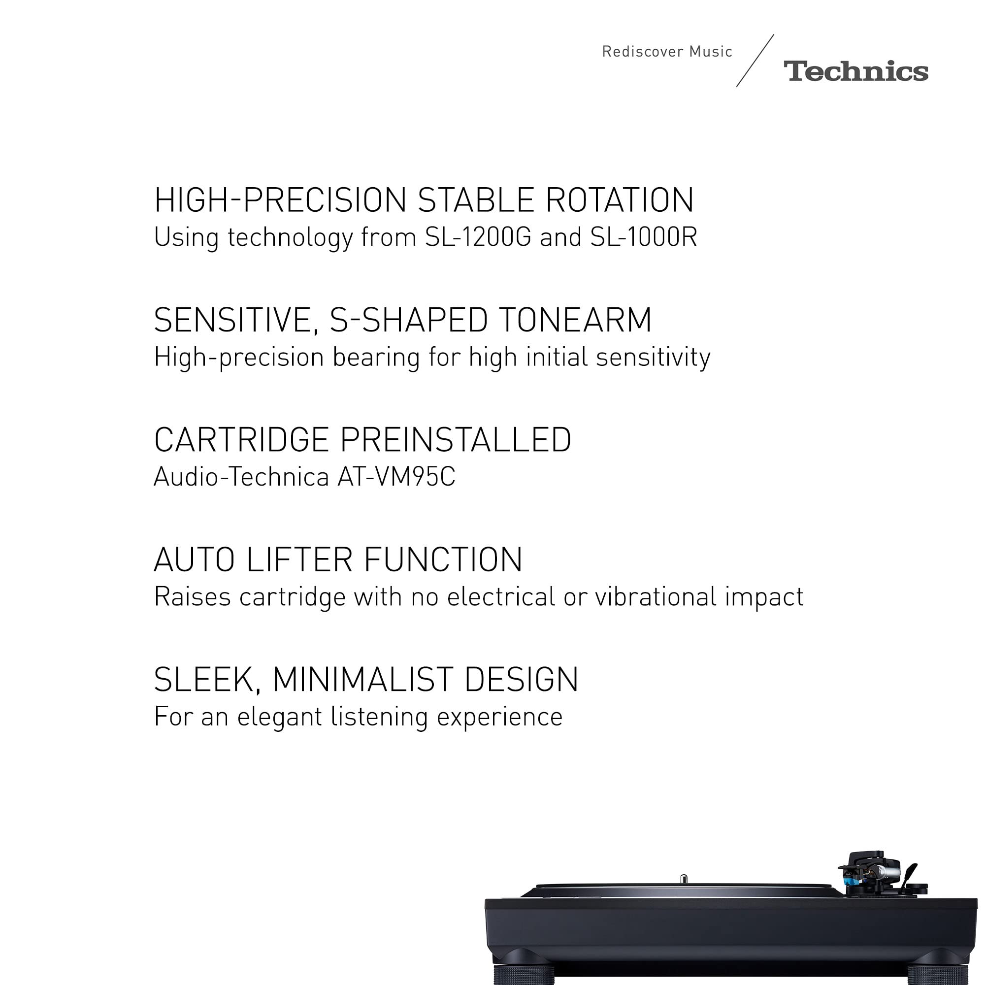Technics Turntable, Premium Class HiFi Record Player with Coreless Direct, Stable Playback, Audiophile-Grade Cartridge and Auto-Lift Tonearm, Dustcover Included β SL-100C, Black (SL-100C-K)