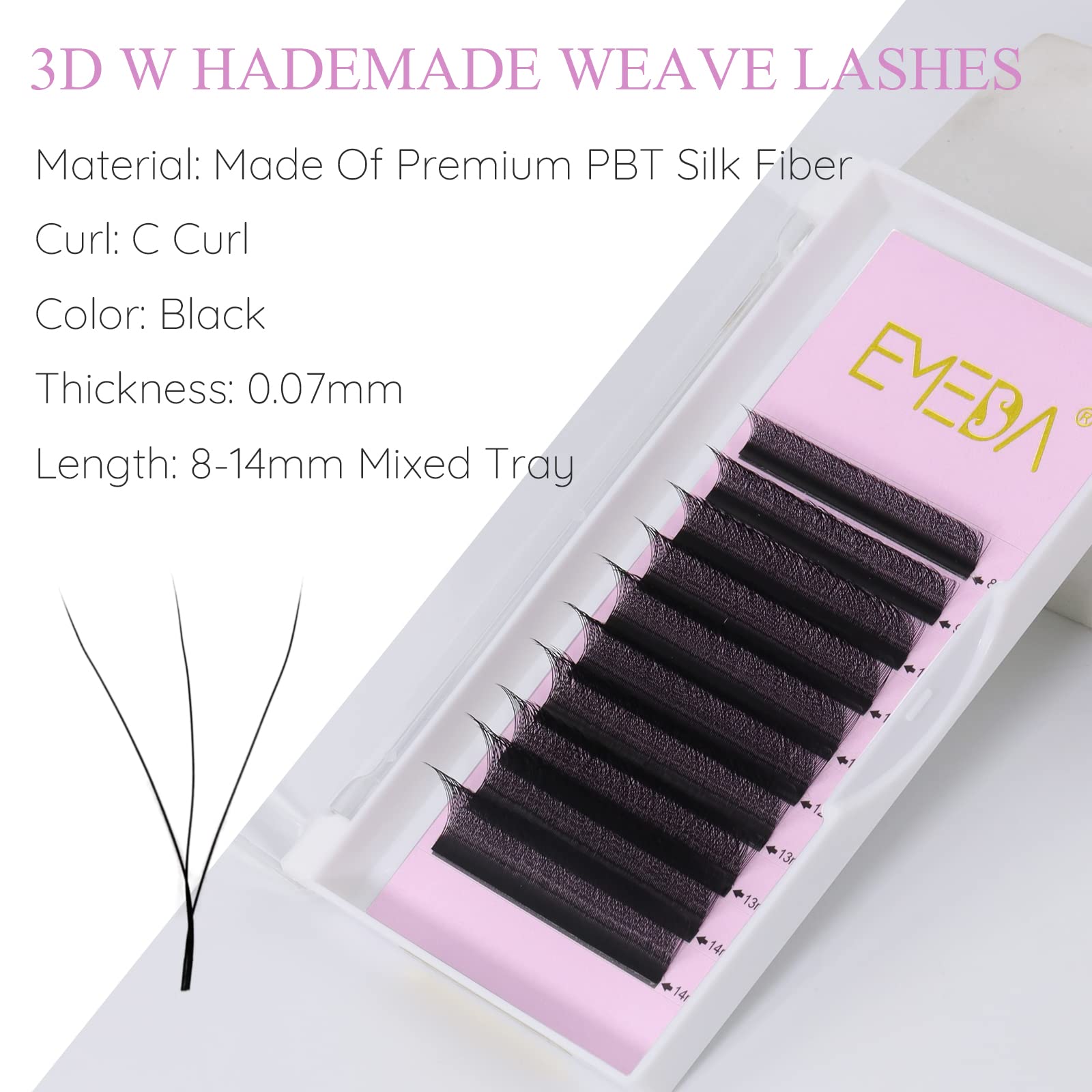Y Lash Extensions C Curl .07mm 8-12mm Mix Tray Premade Volume 2D Fans Eyelash Extension .07 Mix YY Type Wispies Soft Eye Lashes Supplies by EMEDA (0.07 C MIX 8-12 )