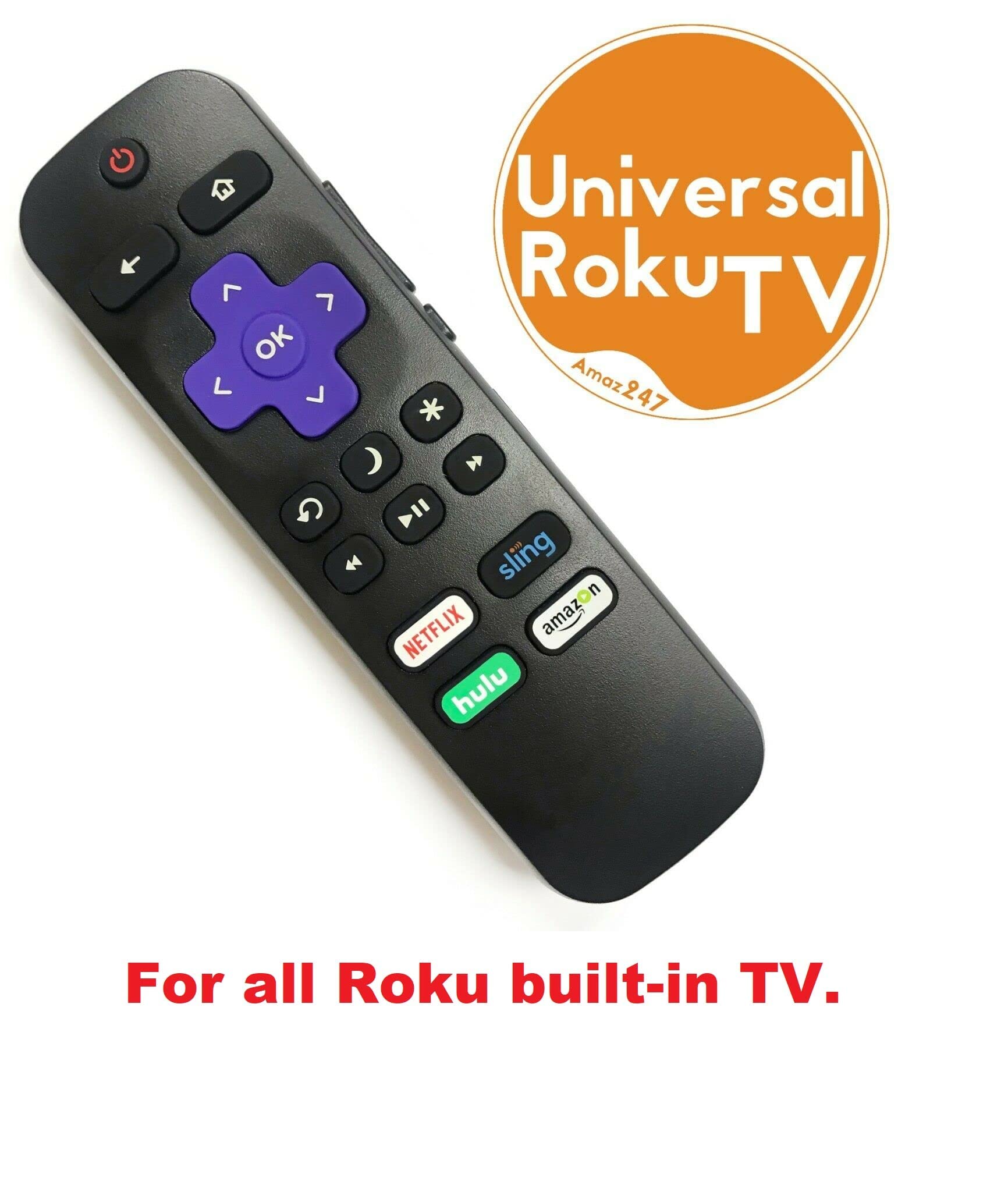 Universal Roku TV Remote Works with All Roku Built-in TV. TCL/Hisense/Hitachi/Haier/RCA/Philips/LG/Element/Sanyo... Does not Work with Roku Player and Roku Stick!!