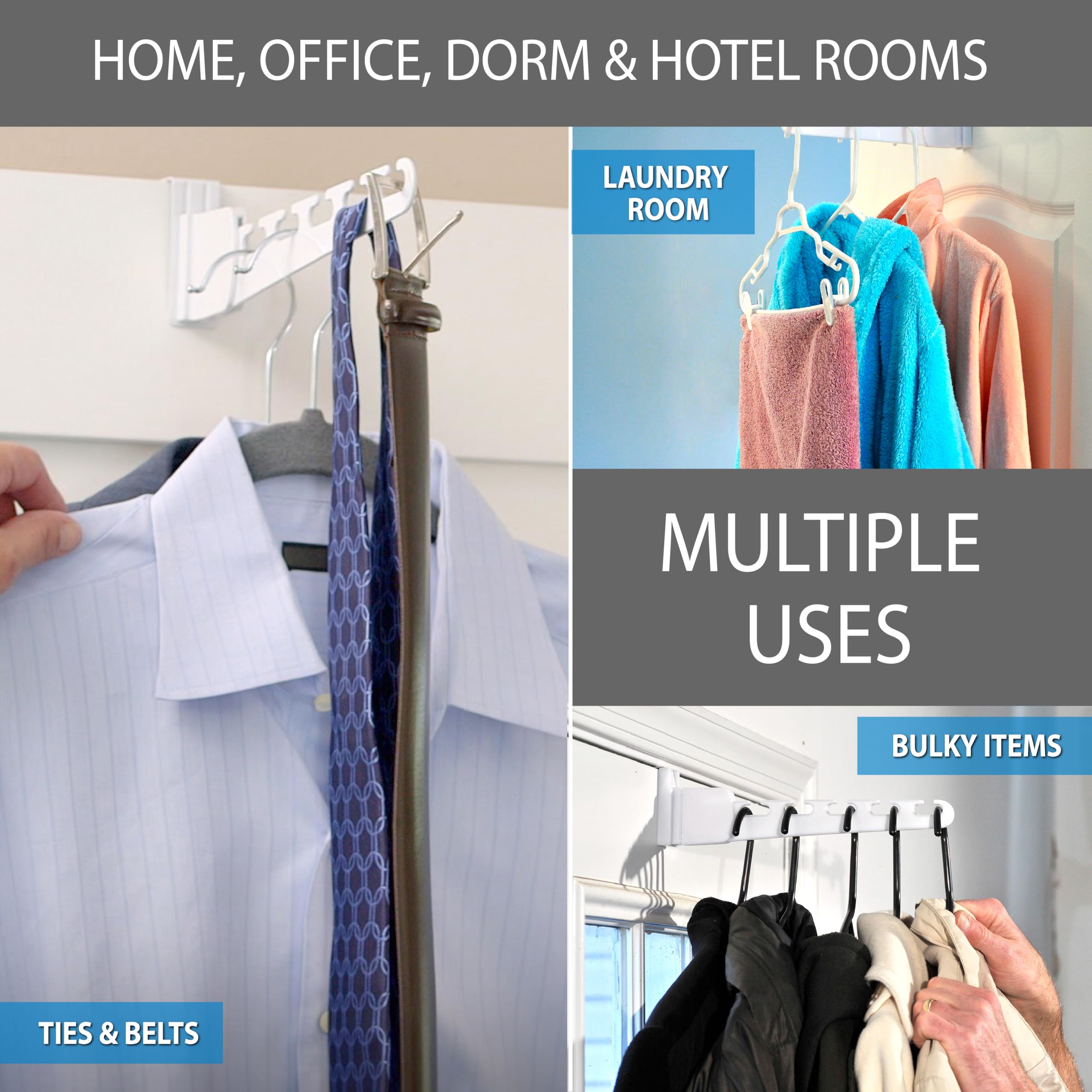 Wonder Hanger Over The Door Organizer for Clothes Hangers, Space-Saving Cascading Hanger Hooks, Grey, Pack of 2