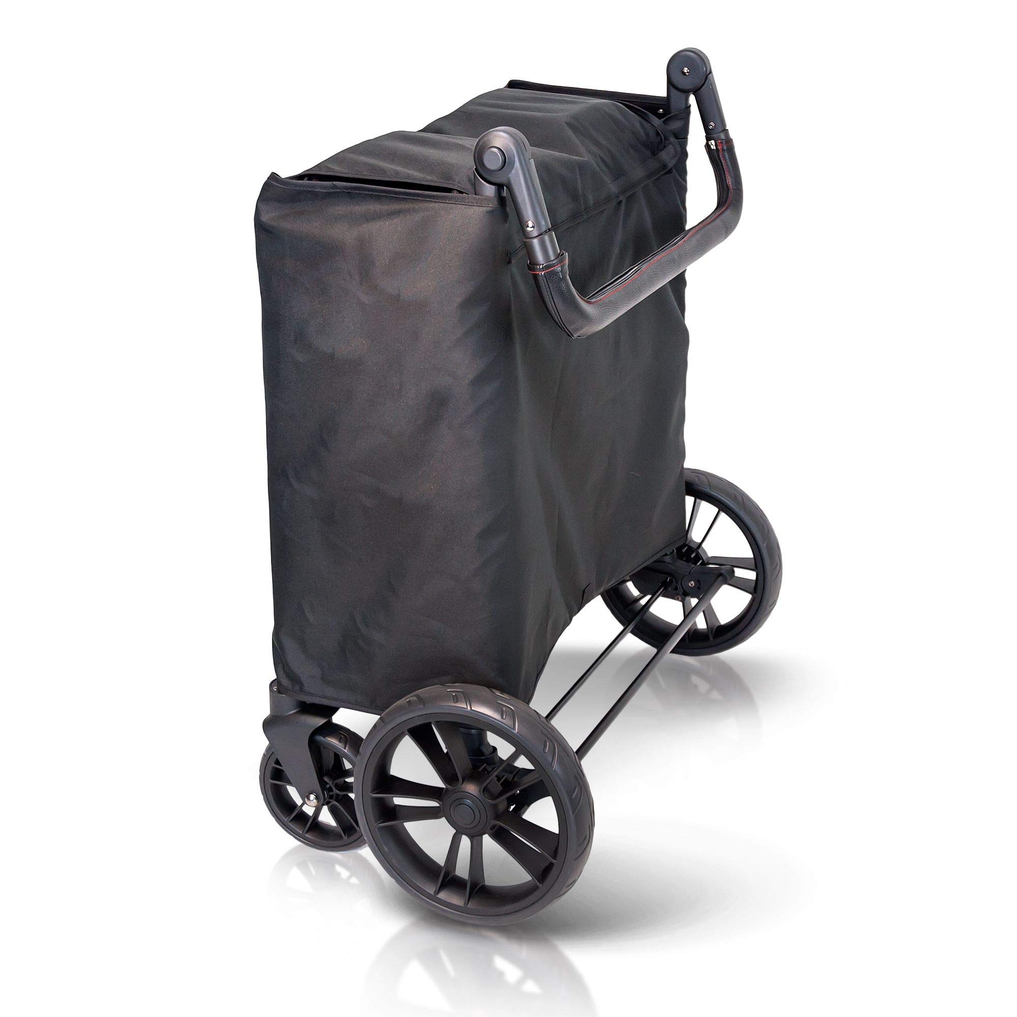 WONDERFOLD X4 Multi-Function Pull & Push 4 Passenger Quad Stroller Wagon with Removable Canopy, 5-Point Harness, and Reflective Safety Strip (Black, 4 Seats)