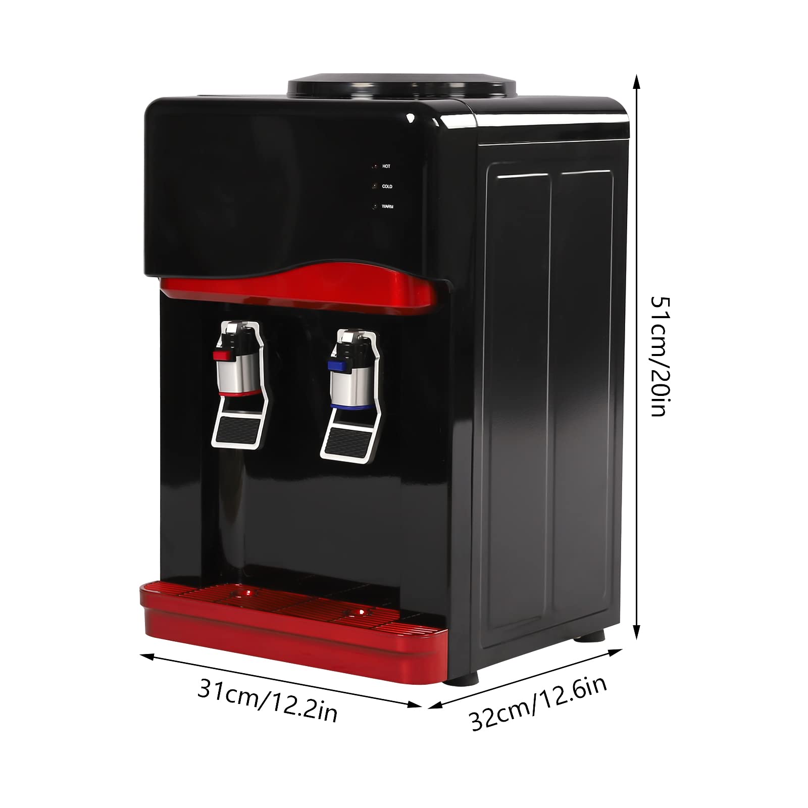Top Loading Water Cooler Dispenser with Child Safety Lock, 3 or 5 Gallon Countertop Hot and Cold Water Dispenser - 304 Stainless Steel Liner, Ideal for Home, Bedside, Kids room (Black)