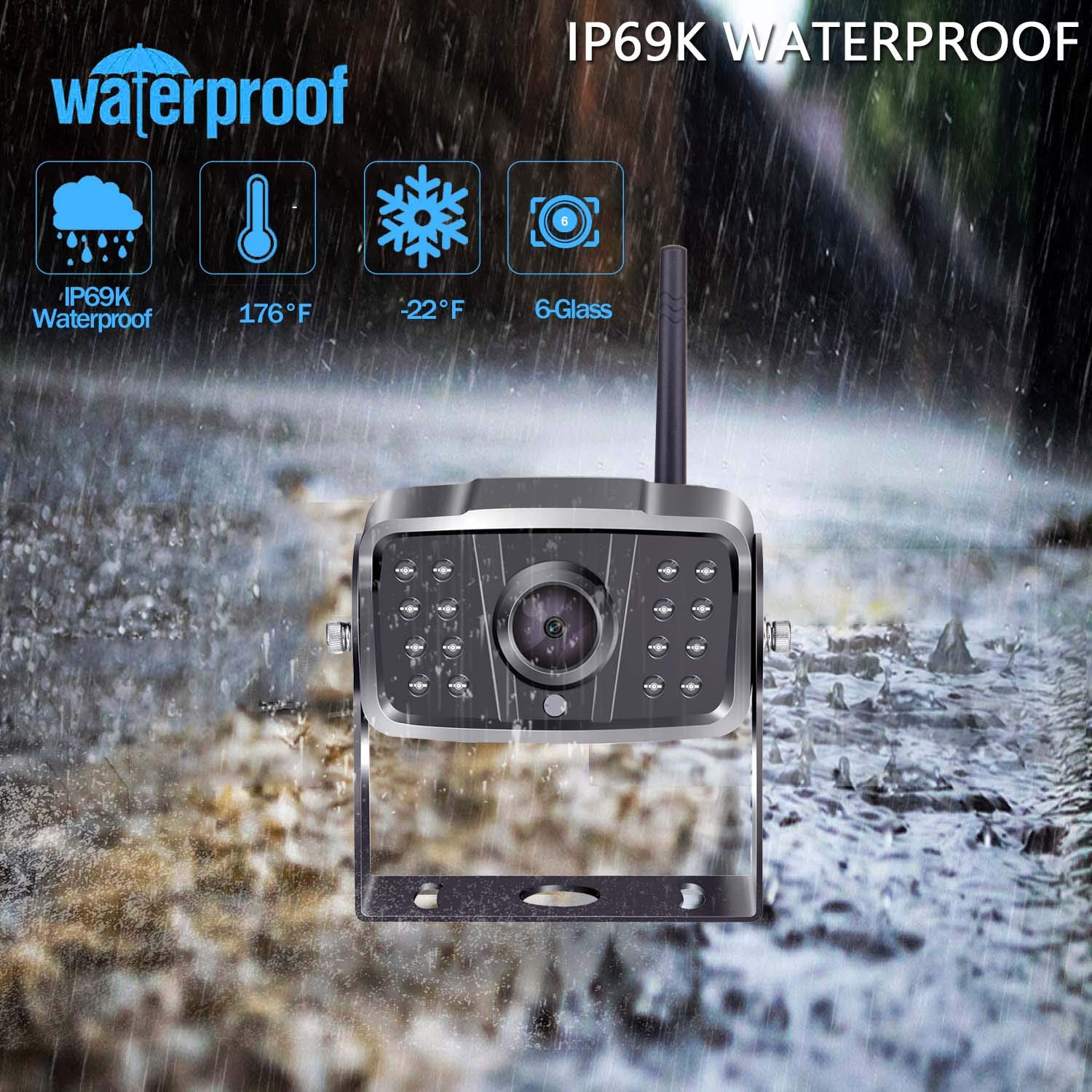 Yakry Y29 HD 1080P Digital Wireless 4 Backup Camera for RVs,Trailers,Trucks,Motorhomes,5th Wheels 7''Monitor Backup Camera System with Highway Monitoring System IP69K Waterproof