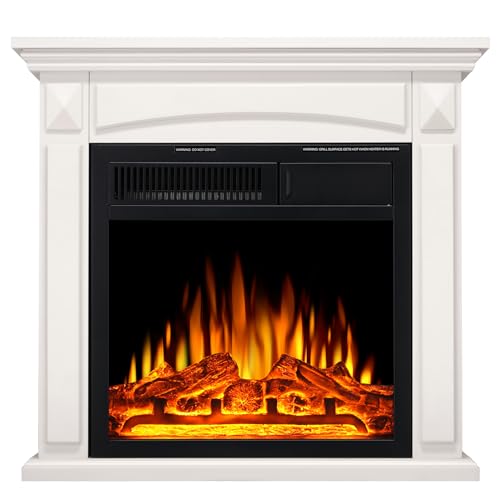ZAFRO Electric Fireplace Heaters Indoor Use,Realistic Flame with Adjustable Brightness Fireplace,Living Room, Bedroom Fireplace TV Stand,Remote Control,750W/1500W, White