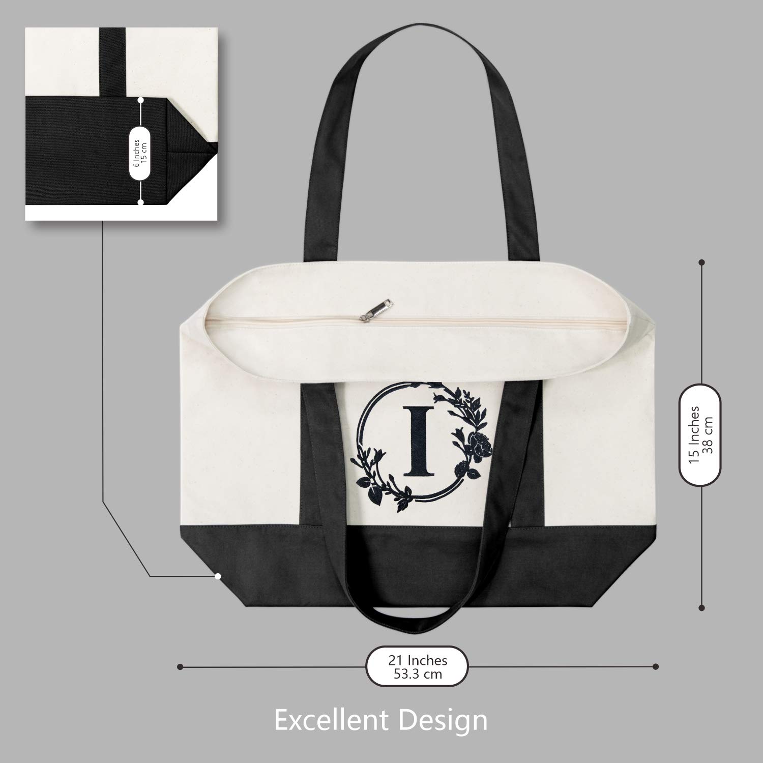 TOPDesign Embroidery Initial Canvas Tote Bag, Personalized Present Bag, Suitable for Wedding, Birthday, Beach, Holiday, is a Great Gift for Women, Mom, Teachers, Friends, Bridesmaids (S)