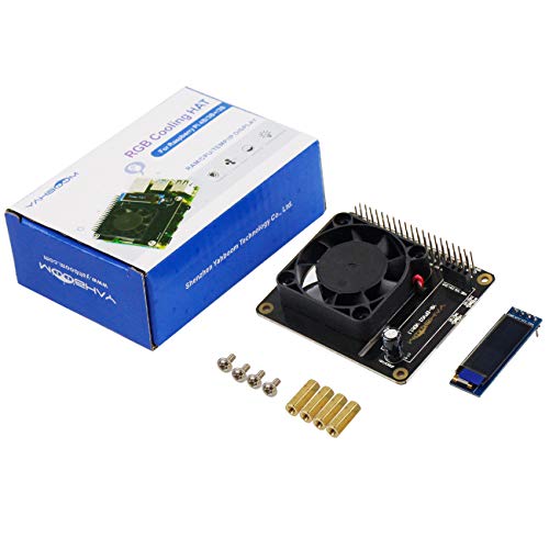 Yahboom Raspberry Pi Quiet Cooling Fan for Raspberry Pi 5 4B 3B+ 3B Intelligent Temperature Control Programmable RGB(OLED Display Include)